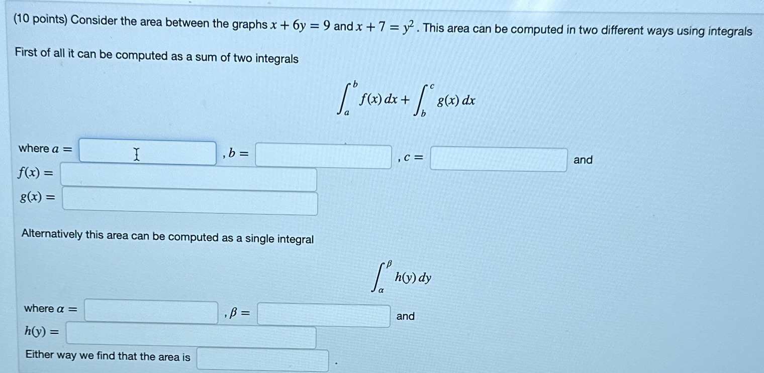 Solved (10 ﻿points) ﻿Consider the area between the graphs | Chegg.com