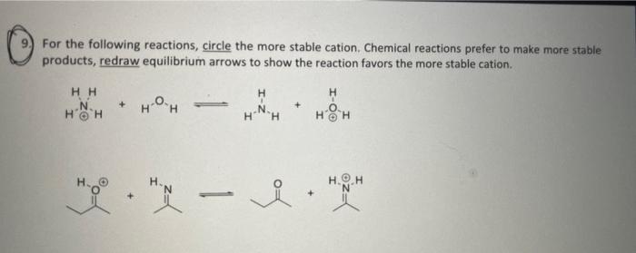 Solved For the following reactions, circle the more stable | Chegg.com