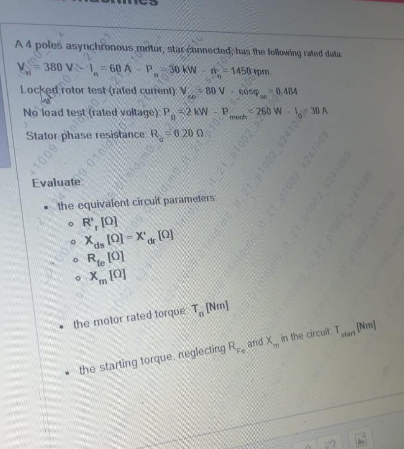 Solved Locked rotor test (rated current) nor 9 H1002_n No 10 | Chegg.com