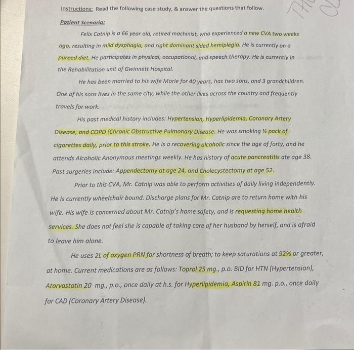 Solved Instructions: Read the following case study, & answer | Chegg.com