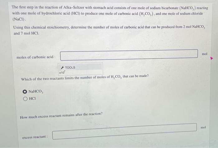 Solved The first step in the reaction of Alka-Seltzer with | Chegg.com