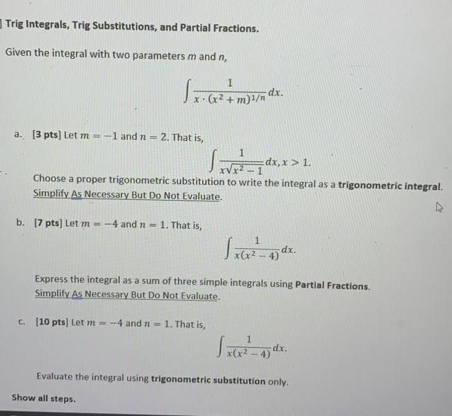 Solved Trig Integrals, Trig Substitutions, and Partial | Chegg.com