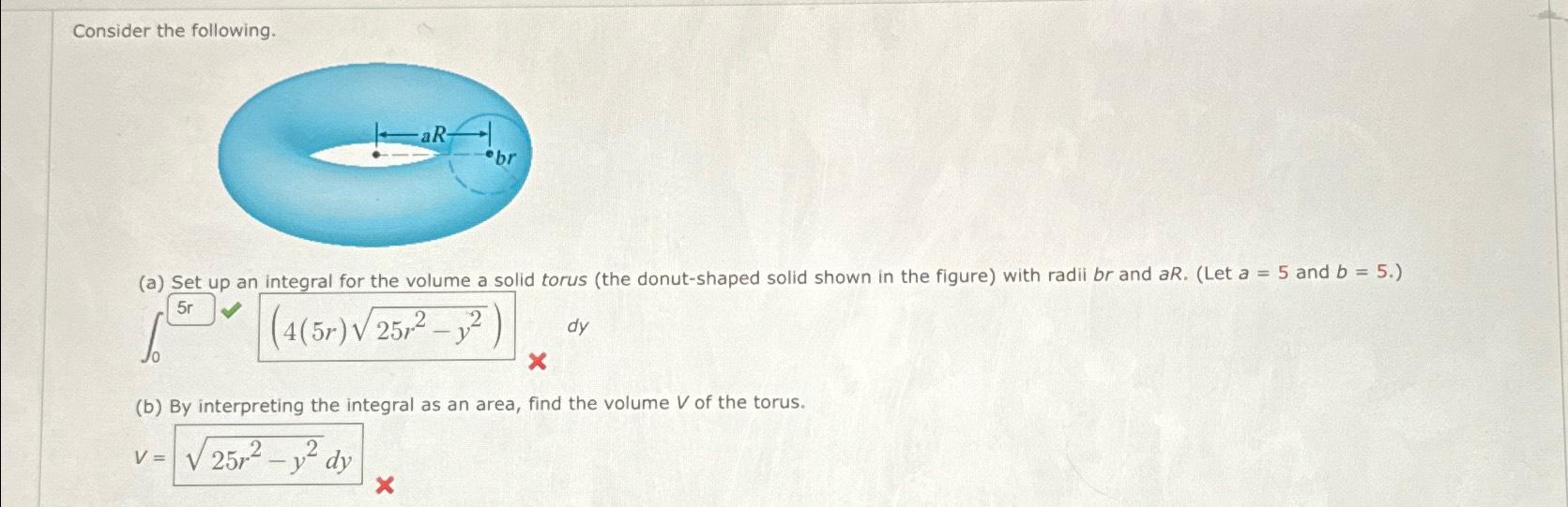 Solved Consider the following.(a) ﻿Set up an integral for | Chegg.com