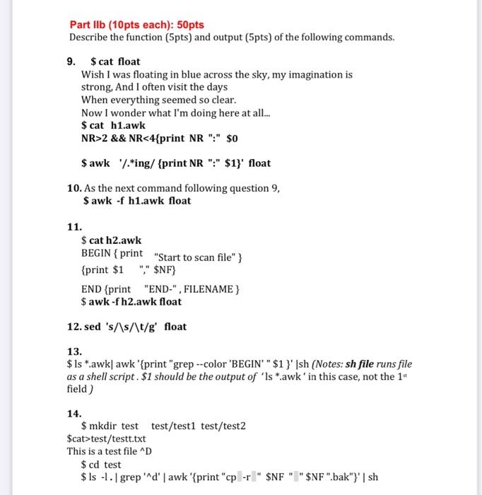 Solved Part IIb (10pts each): 50pts Describe the function | Chegg.com