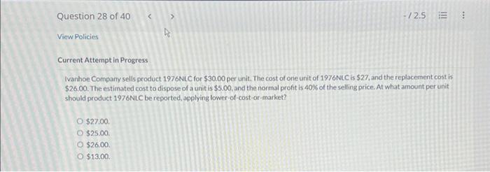 Solved Current Attempt in Progress Ivanhoe Company selis | Chegg.com