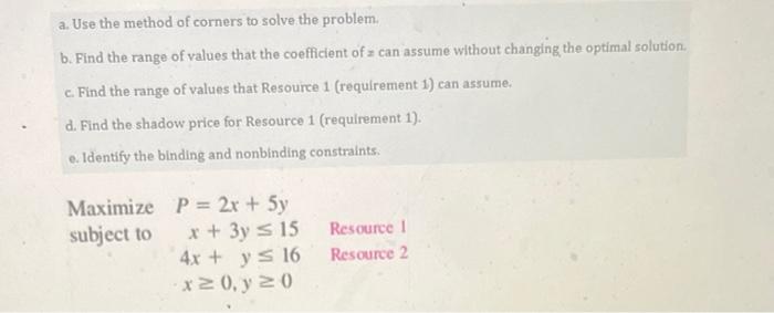 Solved a. Use the method of corners to solve the problem. b. | Chegg.com