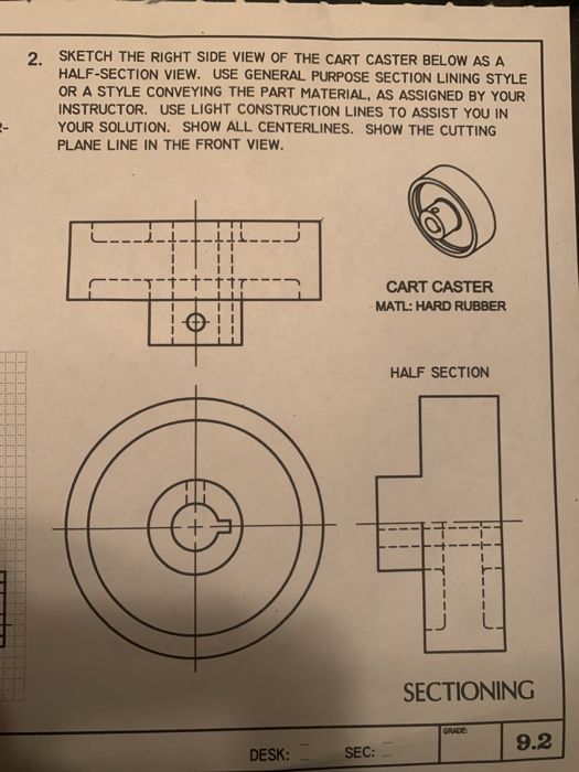 Solved 2. SKETCH THE RIGHT SIDE VIEW OF THE CART CASTER | Chegg.com