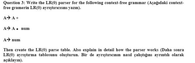 Solved Question 3: Write the LR (0) parser for the following | Chegg.com