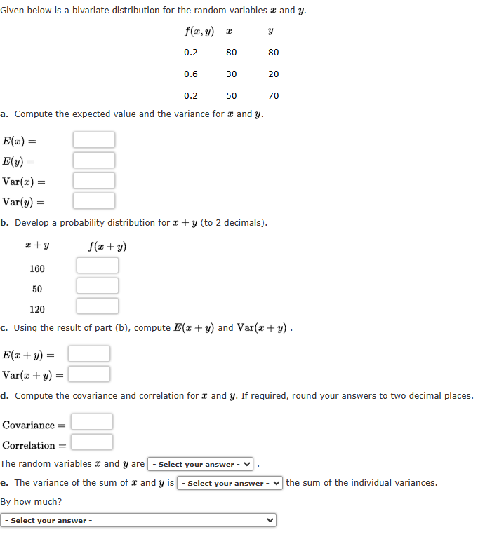 Solved Given below is ﻿a bivariate distribution for the | Chegg.com