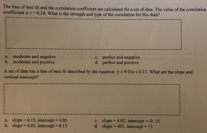 Solved The line of best fit and the correlation coefficient | Chegg.com