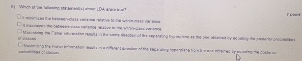 Solved Which of the following statement(s) ﻿about LDA is/are | Chegg.com