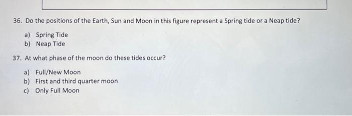 Solved Tides and the Earth-Moon-Sun relationship. Answer | Chegg.com