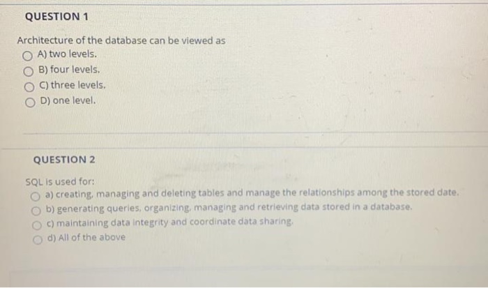 Solved QUESTION 1 Architecture of the database can be viewed | Chegg.com