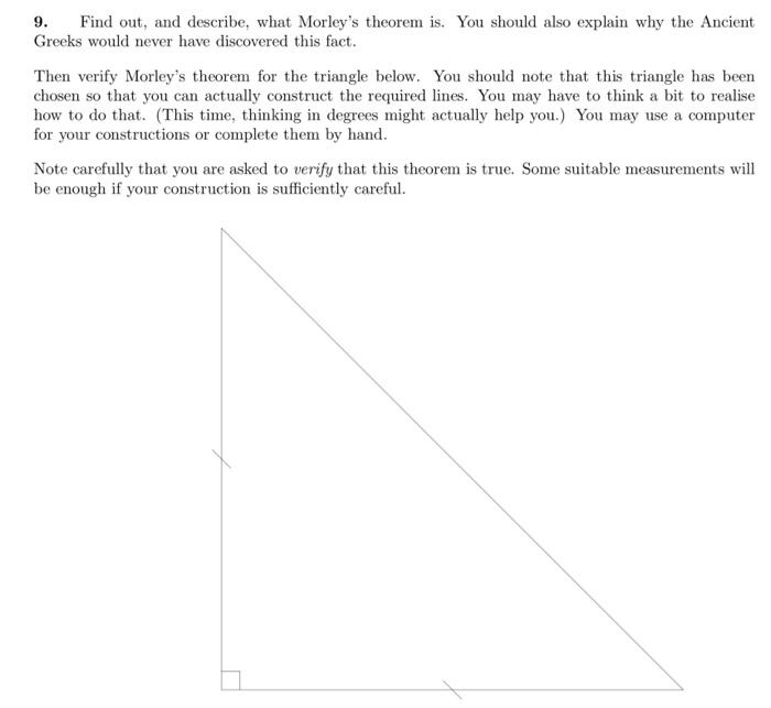 Solved 9. Find out, and describe, what Morley's theorem is. | Chegg.com