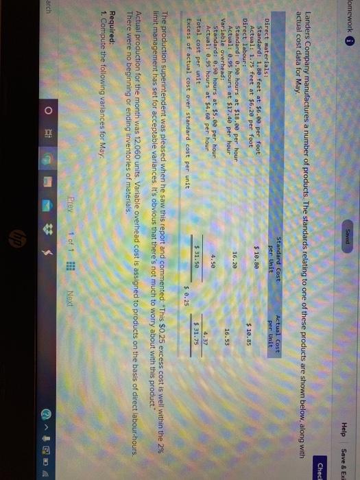 Solved lomework Svet Help Save & Exi Check Landers Company | Chegg.com