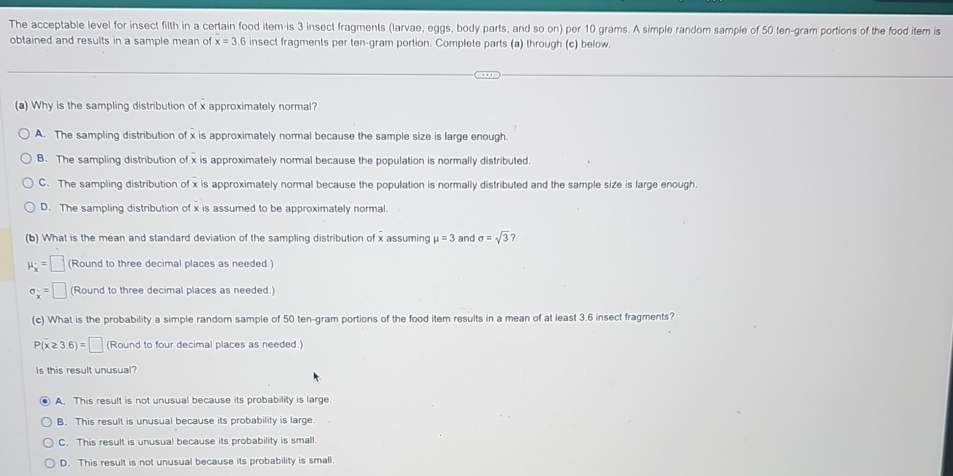 Solved The acceptable level for insect filth in a certain | Chegg.com
