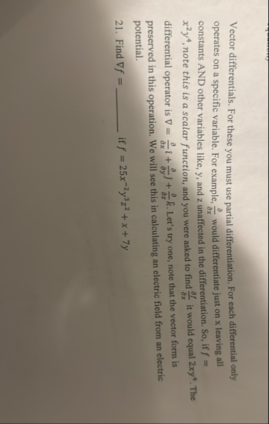 Solved Vector differentials. For these you must use partial | Chegg.com