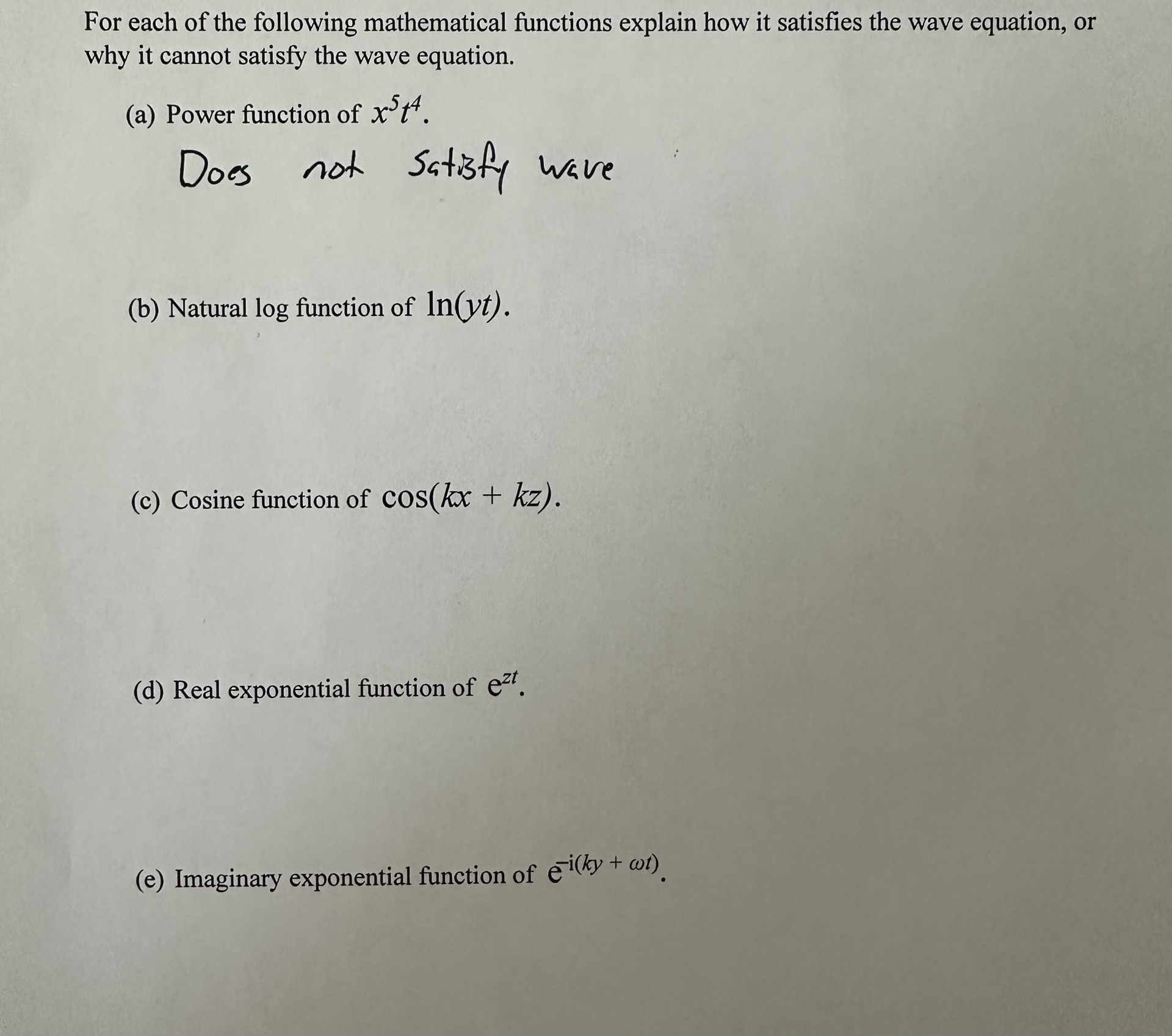 Solved For each of the following mathematical functions | Chegg.com