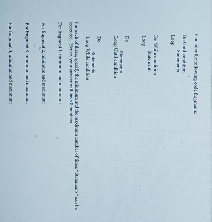 Solved Consider the following code fragments: Do Until | Chegg.com