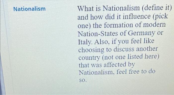 Solved Nationalism What is Nationalism (define it) and how | Chegg.com