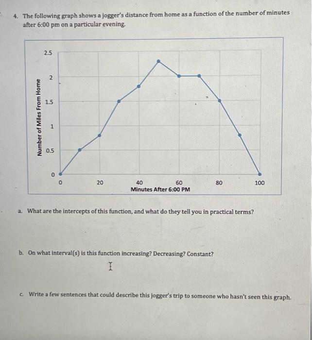 Solved 4. The following graph shows a jogger's distance from | Chegg.com