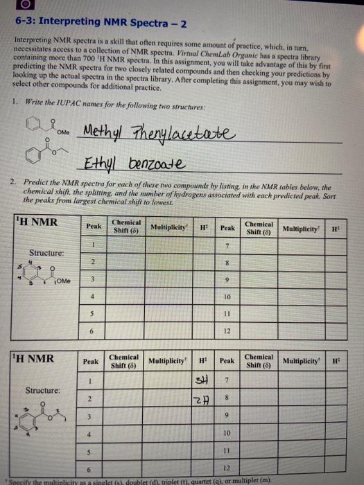 Solved 6-3: Interpreting NMR Spectra - 2 Interpreting NMR | Chegg.com