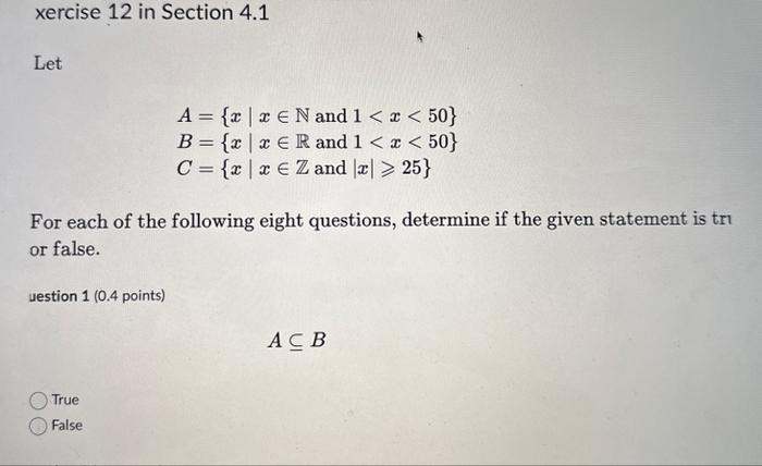 Solved xercise 12 in Section 4.1 Let A={x∣x∈N and 1 | Chegg.com Solved xercise 12 in Section 4.1 Let A={x∣x∈N and 1 | Chegg.com