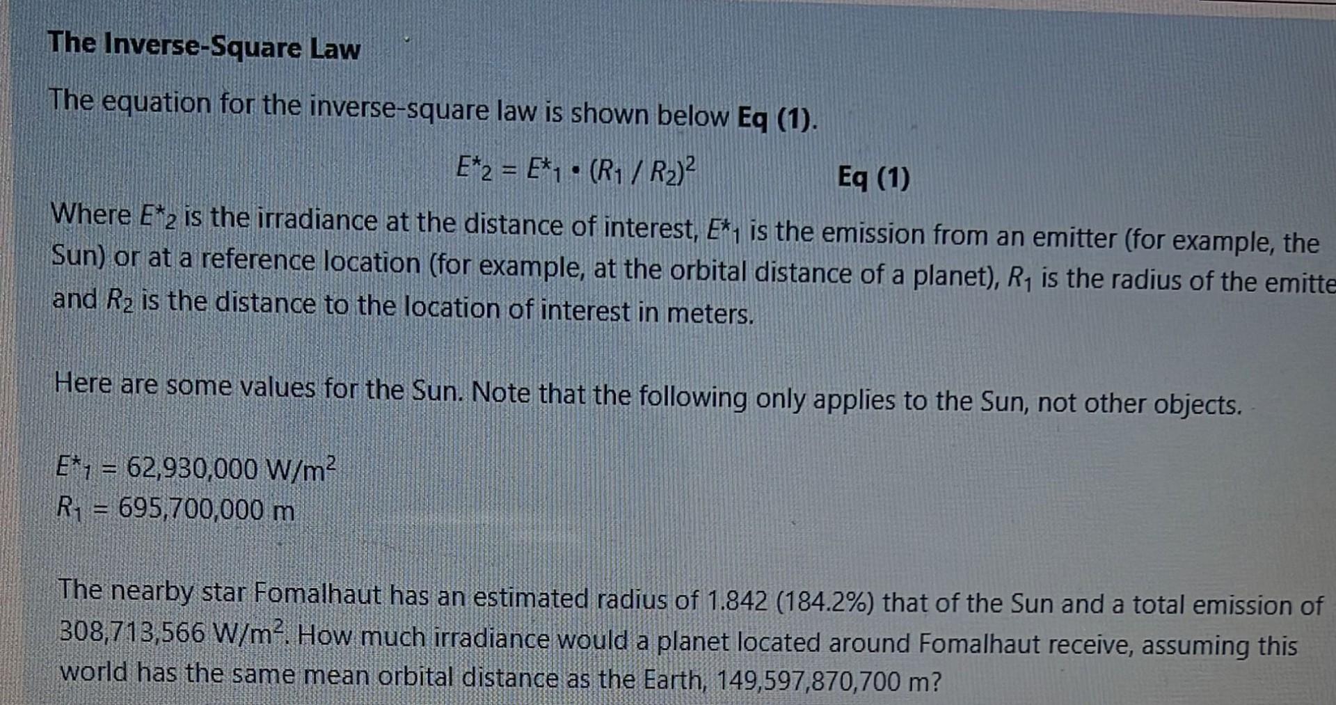 Solved The Inverse-Square Law The equation for the | Chegg.com