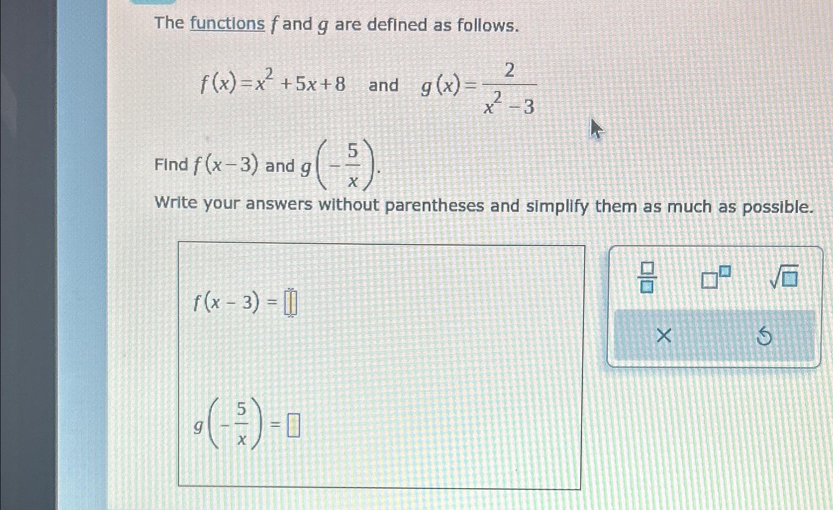 Solved The functions f ﻿and g ﻿are defined as | Chegg.com