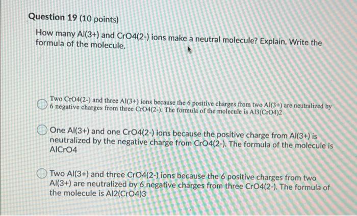 Solved Question 19 (10 points) How many Al(3+) and CrO4(2-) | Chegg.com