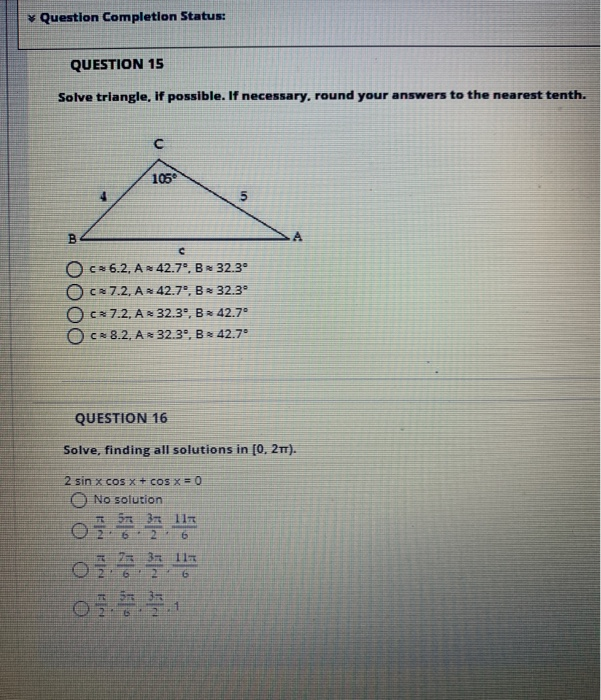 Solved Solve triangle. If possible. If necessary, round your | Chegg.com