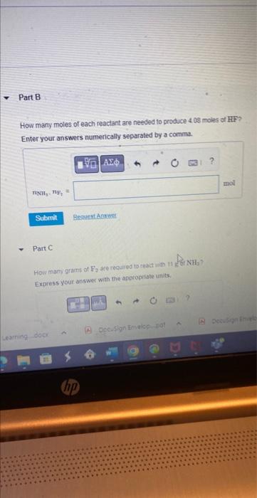 Solved How many moles of each reactant are needed to produce | Chegg.com