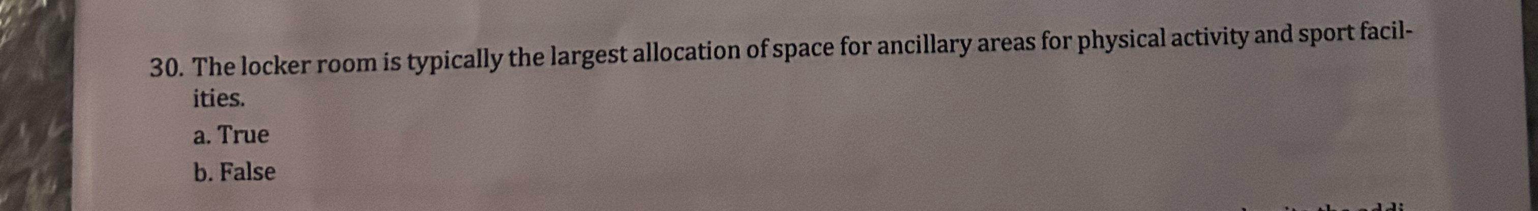 Solved The locker room is typically the largest allocation | Chegg.com