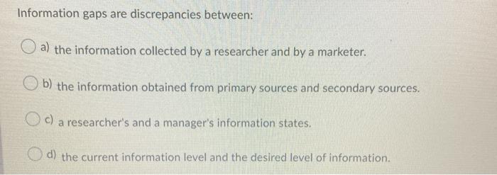 Solved Information gaps are discrepancies between: a) the | Chegg.com
