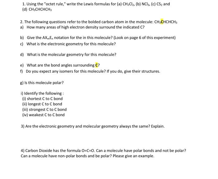 Solved 1. Using the "octet rule," write the Lewis formulas | Chegg.com