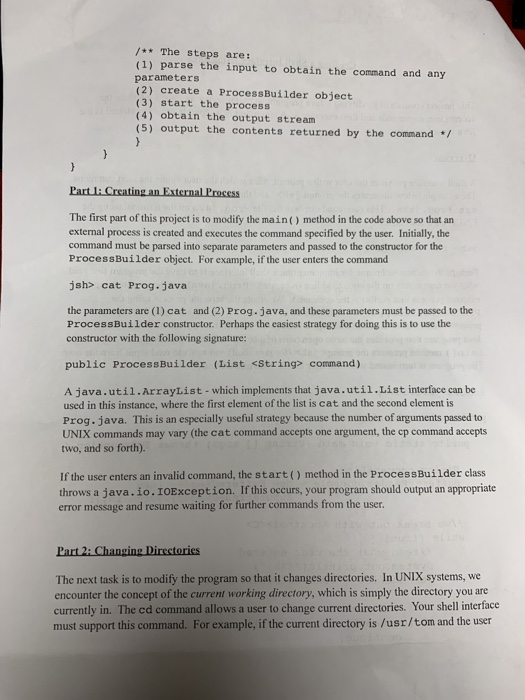 Creating a Shell Interface Using Java This project | Chegg.com