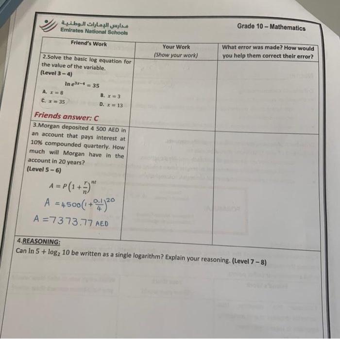 Solved Criterion c: Communicating At the end of year 5, | Chegg.com