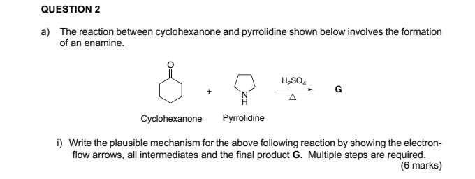 Solved a) The reaction between cyclohexanone and pyrrolidine | Chegg.com