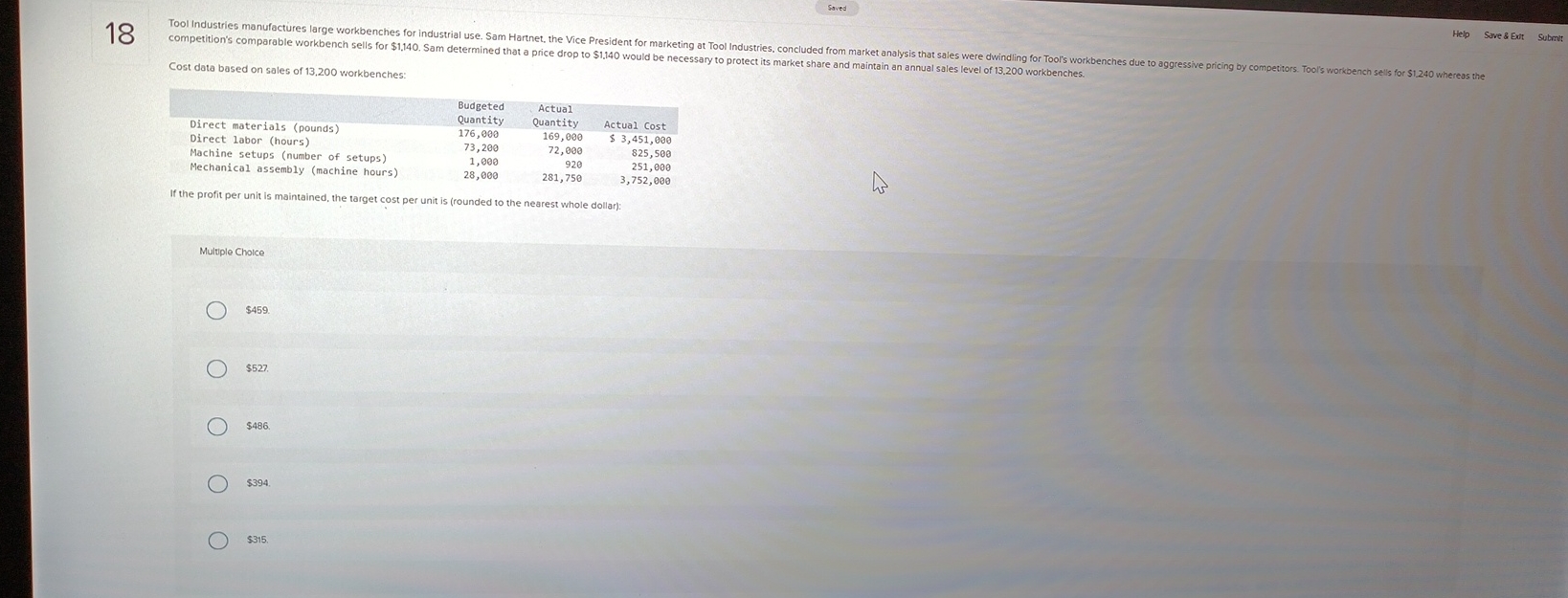 Solved 18competition's comparable workbench sells for | Chegg.com