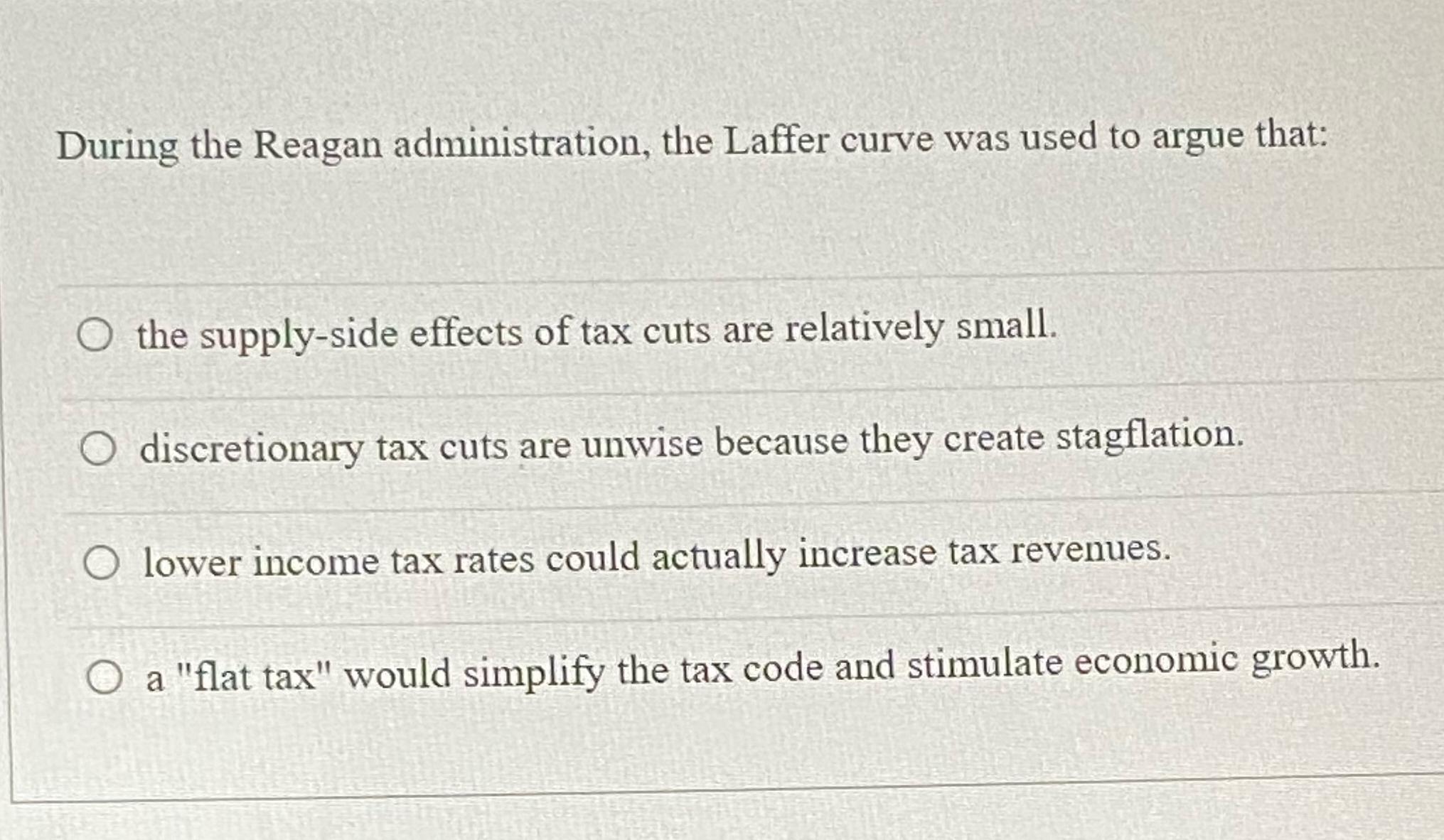 Solved During the Reagan administration, the Laffer curve | Chegg.com
