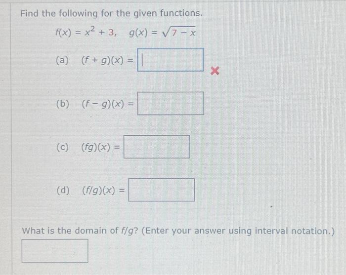 Solved Find The Following For The Given Functions
