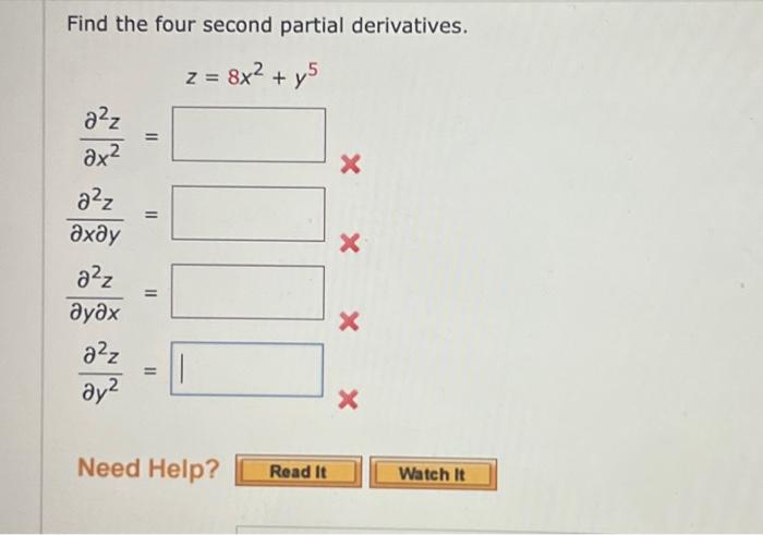 Solved Find the four second partial derivatives. | Chegg.com