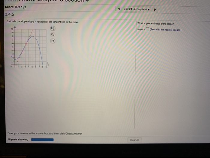Solved Estimate the slope (slope=rise/run) of the tangent | Chegg.com