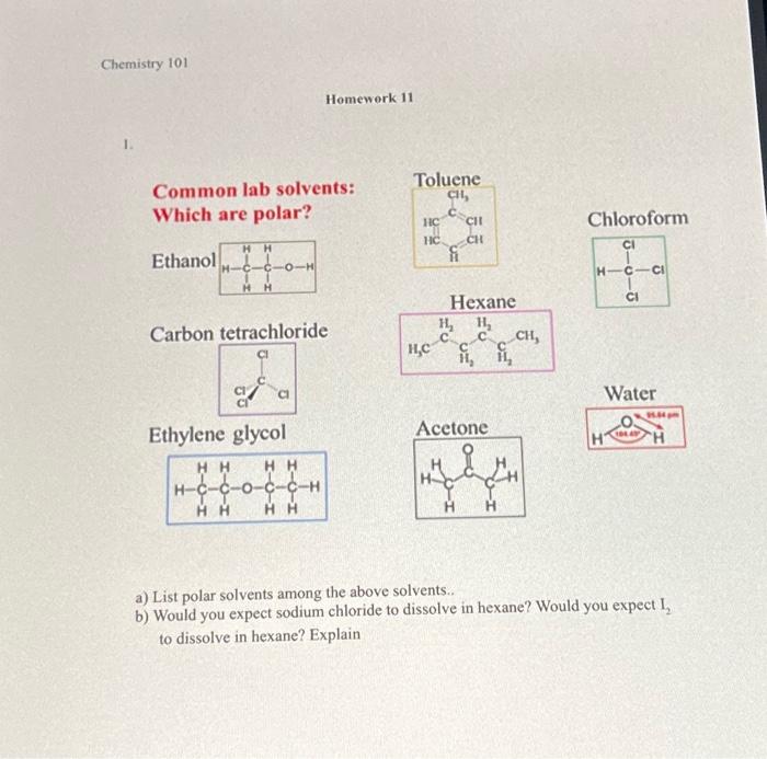 Solved Homework 11 a) List polar solvents among the above | Chegg.com