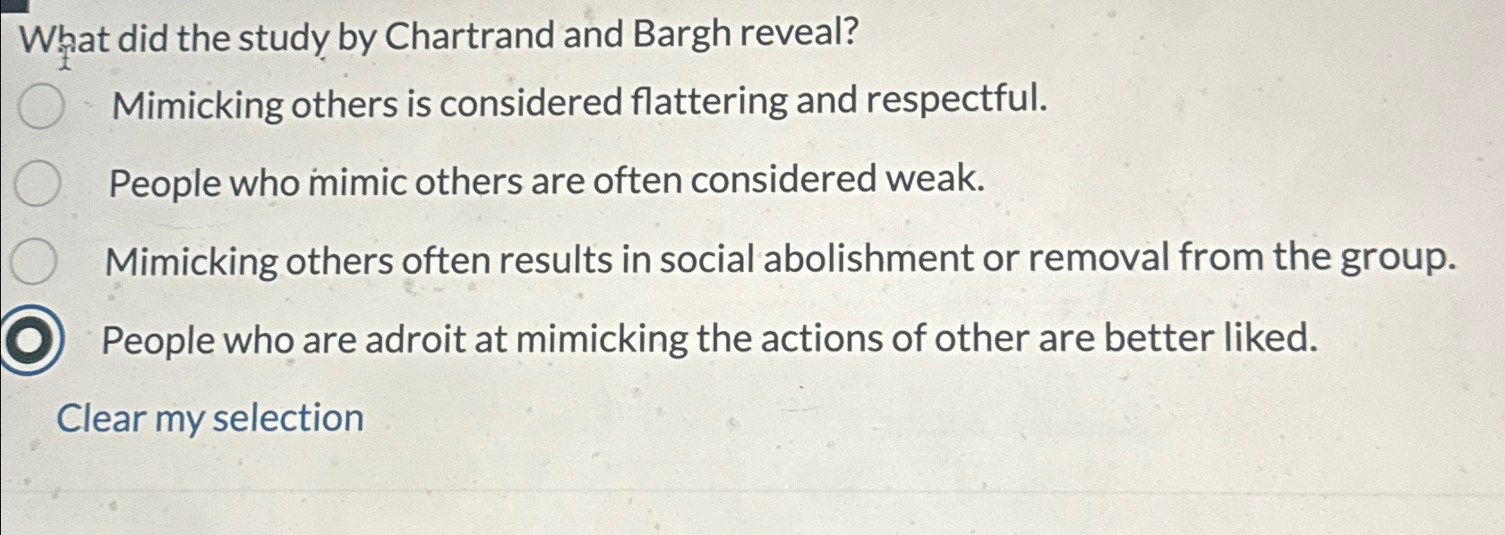 Solved What did the study by Chartrand and Bargh | Chegg.com