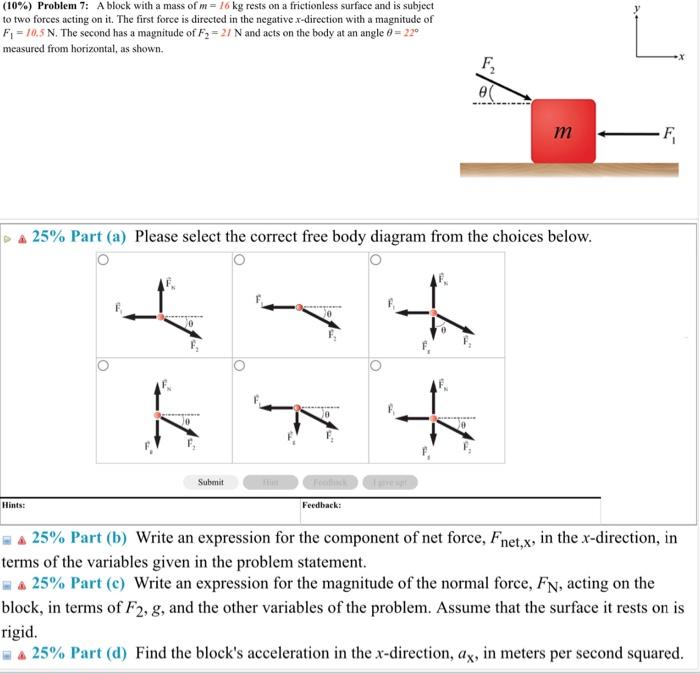 Solved (10%) Problem 7: A block with a mass of m= 16 kg | Chegg.com