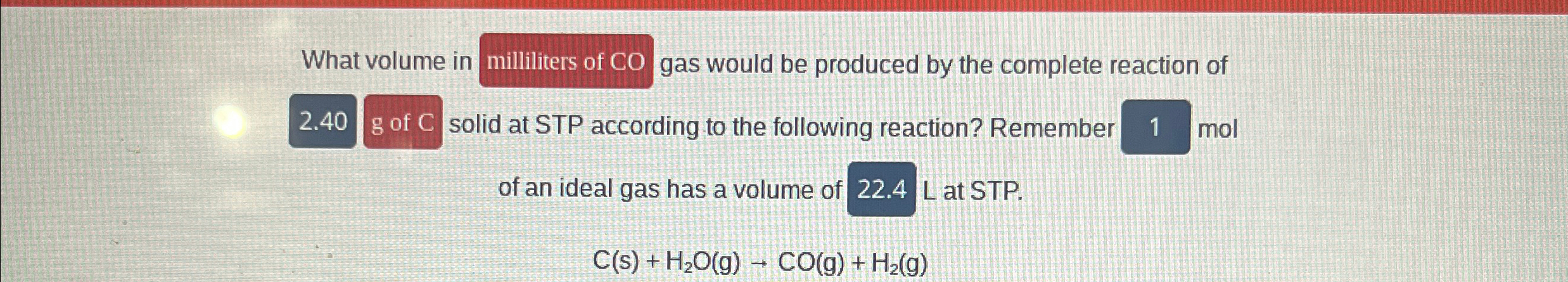 Solved What volume in milliliters of CO ﻿gas would be | Chegg.com
