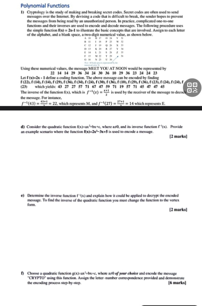 Solved Polynomial FunctionsCryptology is the study of making | Chegg.com