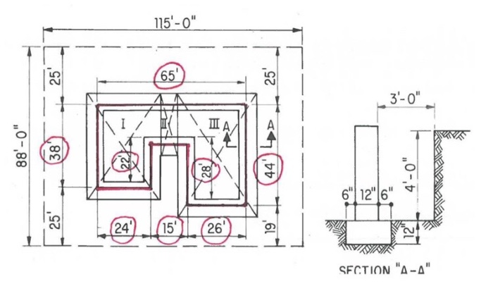 Solved 115'-0" 25']7 25' 3'-0" ПА D 88'-0" 38 6" 12" 16" + [ | Chegg.com