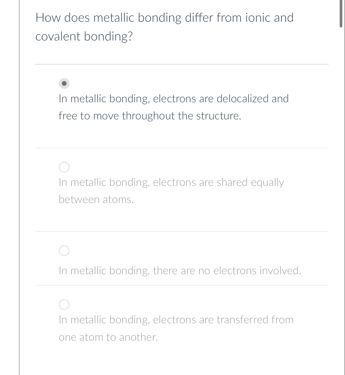 Solved How does metallic bonding differ from ionic and | Chegg.com